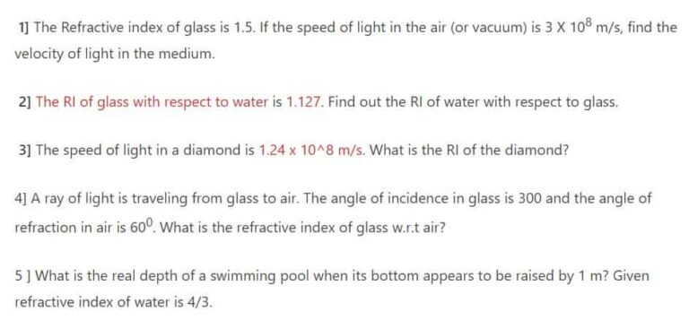 Refractive Index Numericals class 10 & practice problems