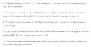 Refractive Index Numericals class 10 & practice problems